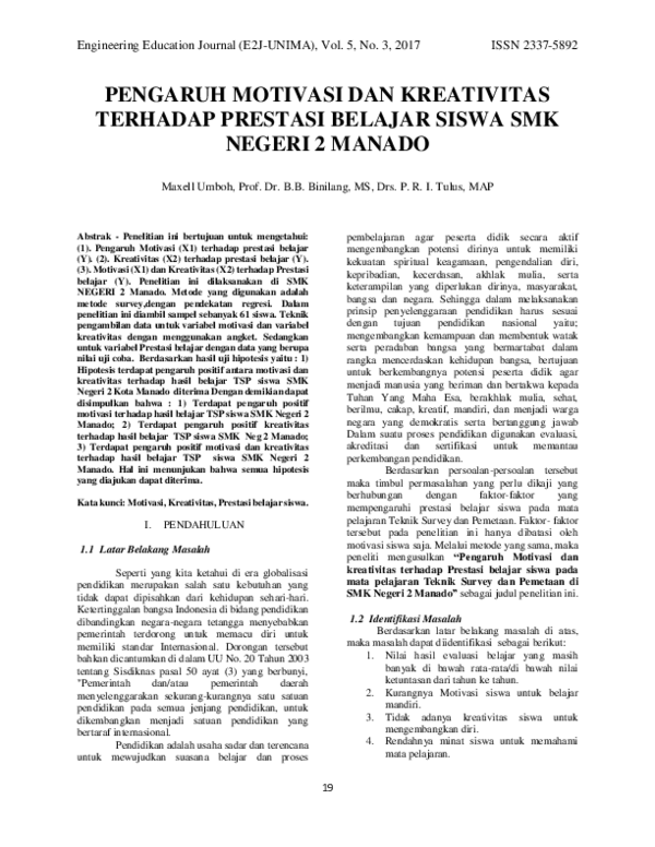 (PDF) Pengaruh Motivasi Dan Kreativitas Terhadap Prestasi Belajar Siswa SMK Negeri 2 Manado