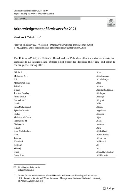 (PDF) Acknowledgement of Reviewers for 2023