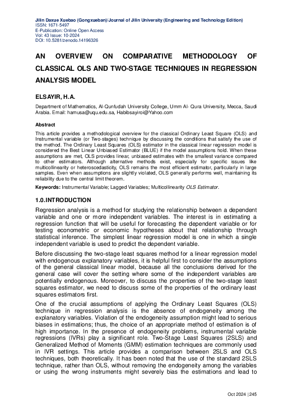 (PDF) AN OVERVIEW ON COMPARATIVE METHODOLOGY OF CLASSICAL OLS AND TWO-STAGE TECHNIQUES IN ...