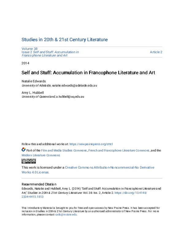 (PDF) Self and Stuff: Accumulation in Francophone Literature and Art