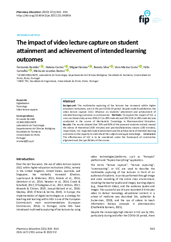 (PDF) The impact of video lecture capture on student attainment and ...