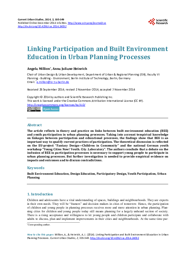 (PDF) Linking Participation and Built Environment Education in Urban Planning Processes