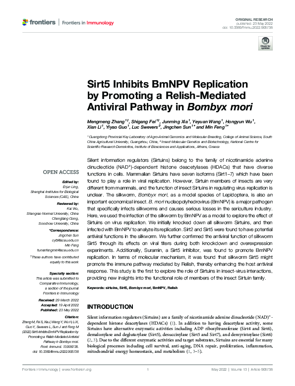 (PDF) Sirt5 Inhibits BmNPV Replication by Promoting a Relish-Mediated Antiviral Pathway in ...