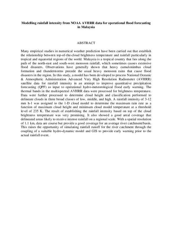 (PDF) Modelling rainfall intensity from NOAA AVHRR data for operational ...