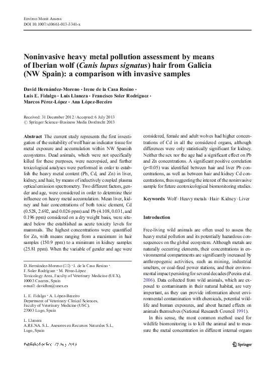 (PDF) Noninvasive heavy metal pollution assessment by means of Iberian ...