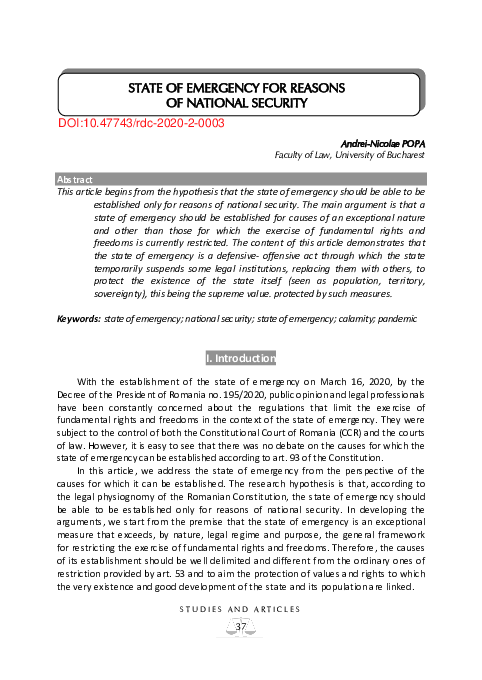 (PDF) State of emergency for reasons of national security
