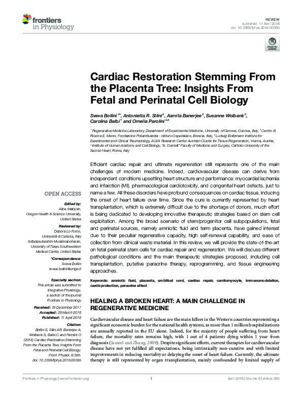 (PDF) Cardiac Restoration Stemming From the Placenta Tree: Insights ...