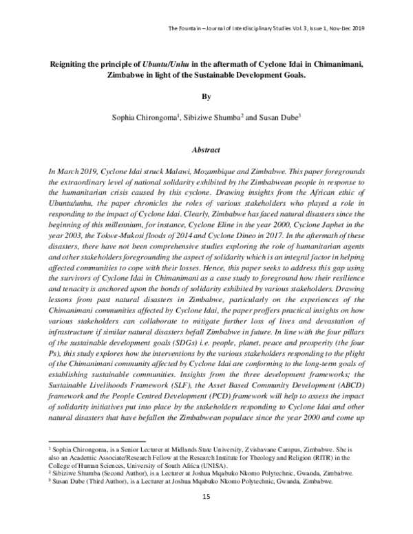 (PDF) Reigniting the principle of Ubuntu/Unhu in the aftermath of ...
