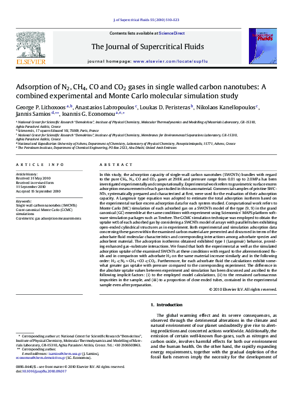 (PDF) Adsorption of N2, CH4, CO and CO2 gases in single walled carbon nanotubes: A combined ...