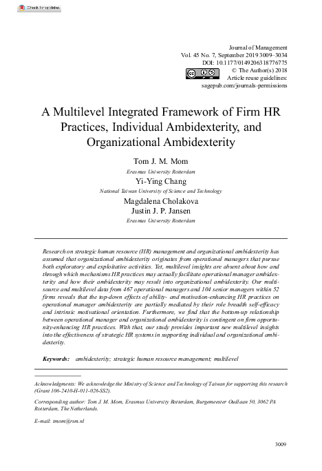(PDF) A Multilevel Integrated Framework of Firm HR Practices, Individual Ambidexterity, and ...