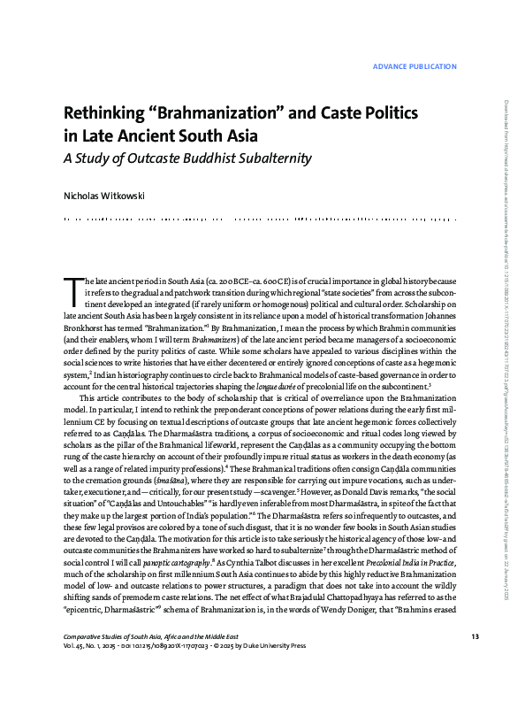 (PDF) Rethinking ‘Brahmanization’ and Caste Politics in Late Ancient South Asia: A Study of ...