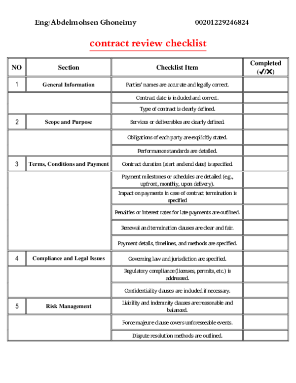 (PDF) Contract review checklist