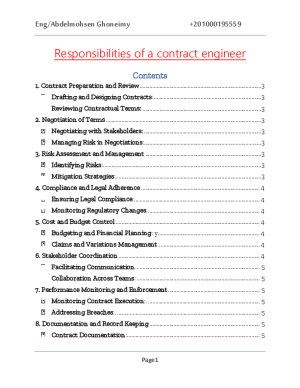 (PDF) Responsibilities of a contract engineer