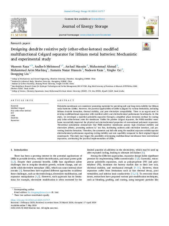 (PDF) Designing dendrite resistive poly (ether-ether-ketone) modified multifunctional Celgard ...
