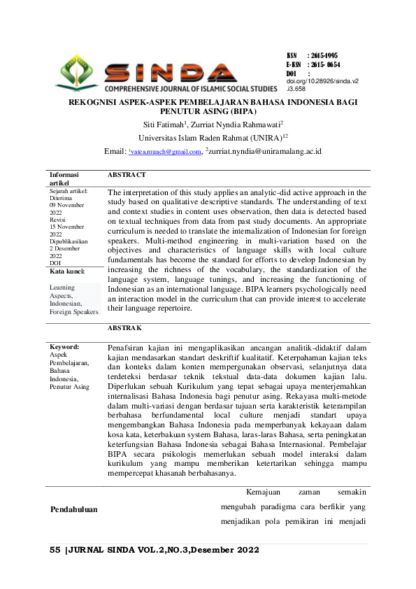 (PDF) Rekognisi Aspek-Aspek Pembelajaran Bahasa Indonesia Bagi Penutur Asing (Bipa)