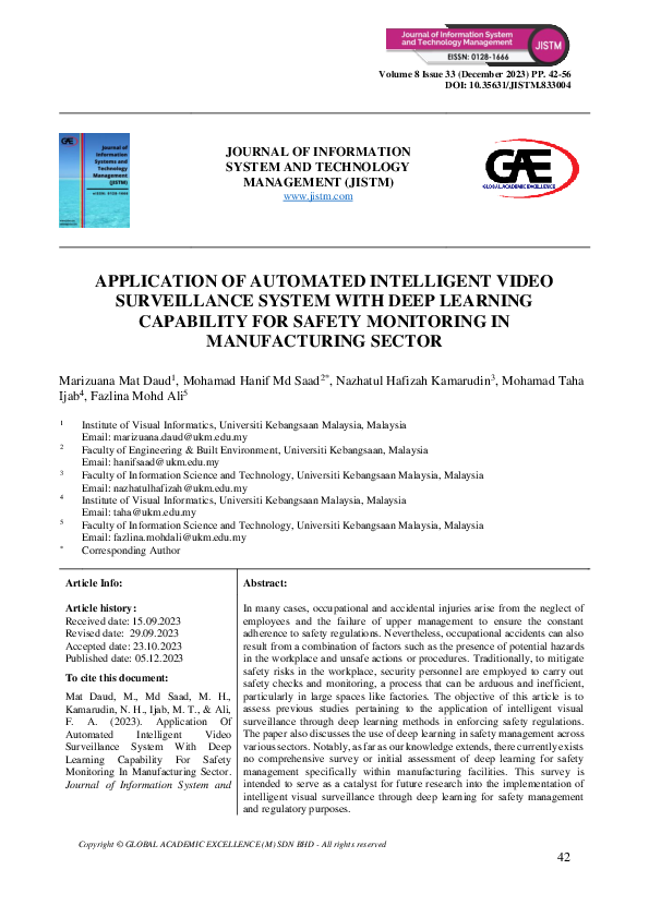 (PDF) Application of Automated Intelligent Video Surveillance System ...