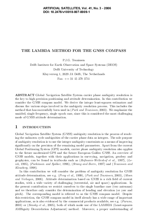 (PDF) The Lambda Method for the GNSS Compass