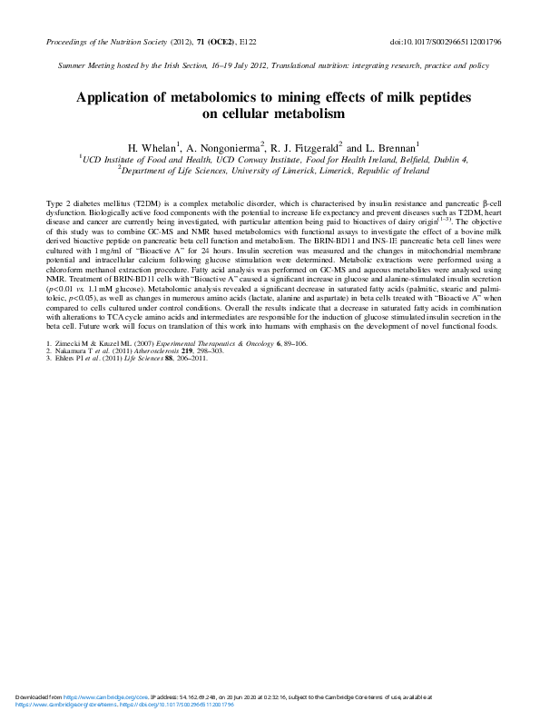 (PDF) Application of metabolomics to mining effects of milk peptides on ...