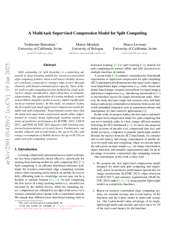 (PDF) A Multi-task Supervised Compression Model for Split Computing