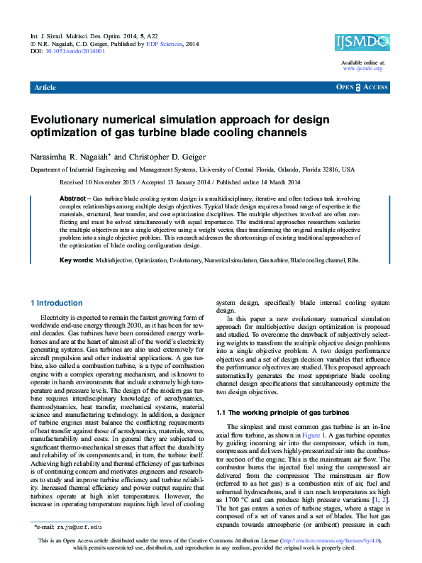 (PDF) Evolutionary numerical simulation approach for design optimization of gas turbine blade ...