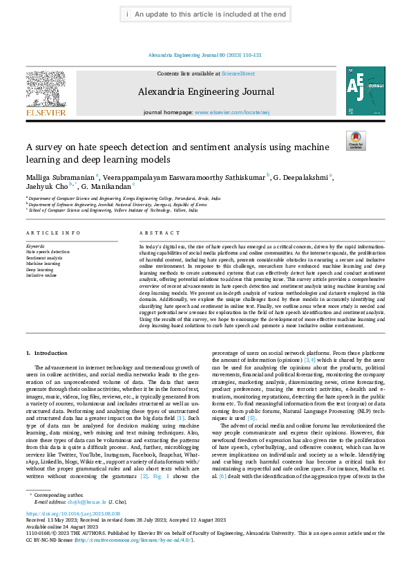 (PDF) A survey on hate speech detection and sentiment analysis using machine learning and deep ...