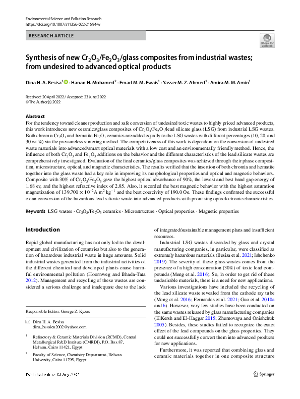 (PDF) Synthesis of new Cr2O3/Fe2O3/glass composites from industrial ...