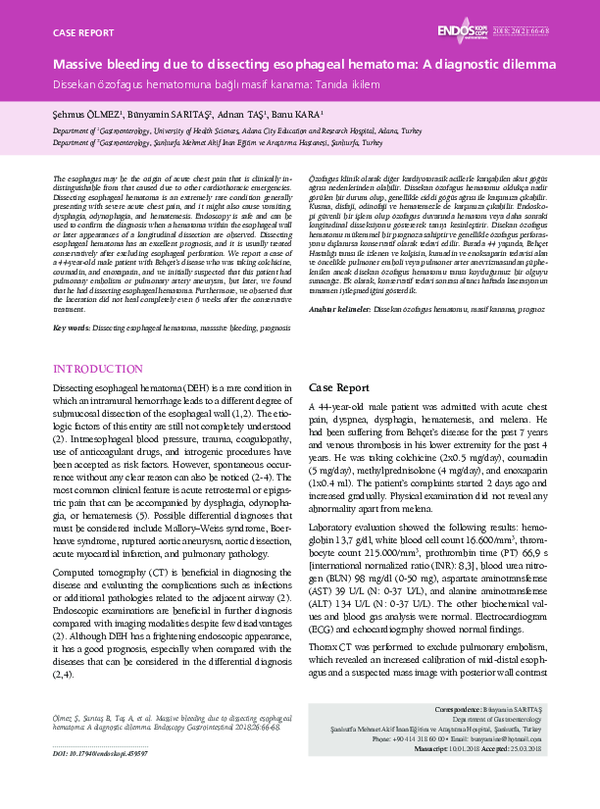 (PDF) Massive bleeding due to dissecting esophageal hematoma: A ...