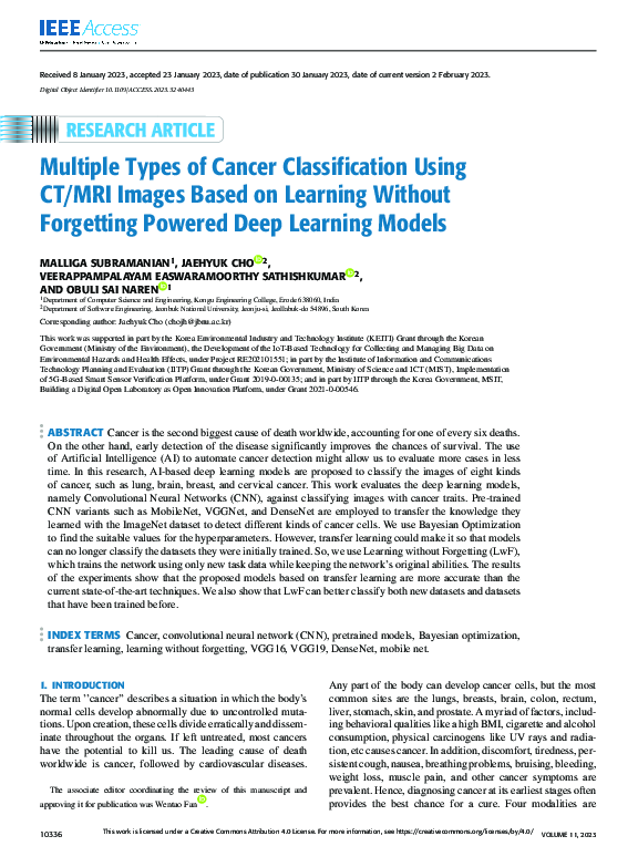 (PDF) Multiple Types of Cancer Classification Using CT/MRI Images Based on Learning Without ...