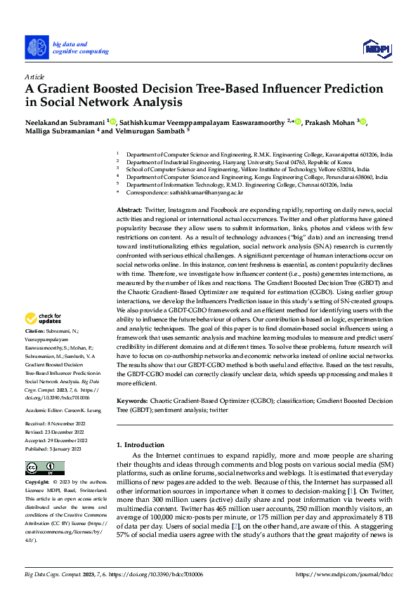 (PDF) A Gradient Boosted Decision Tree-Based Influencer Prediction in Social Network Analysis