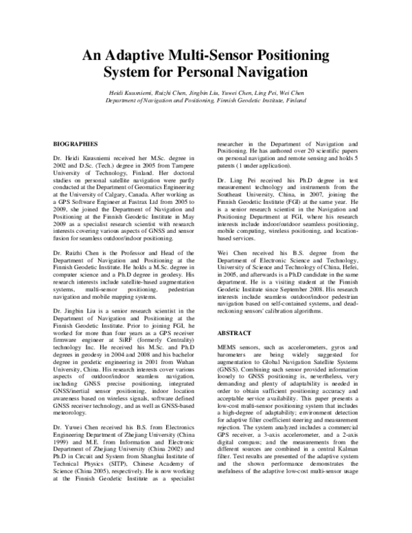 (PDF) An Adaptive Multi-Sensor Positioning System for Personal Navigation