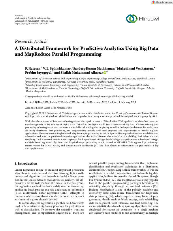 (PDF) A Distributed Framework for Predictive Analytics Using Big Data and MapReduce Parallel ...