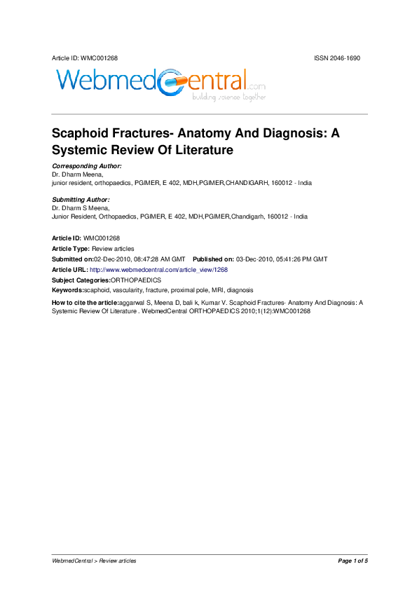 (PDF) Scaphoid Fractures- Anatomy And Diagnosis: A Systemic Review Of ...