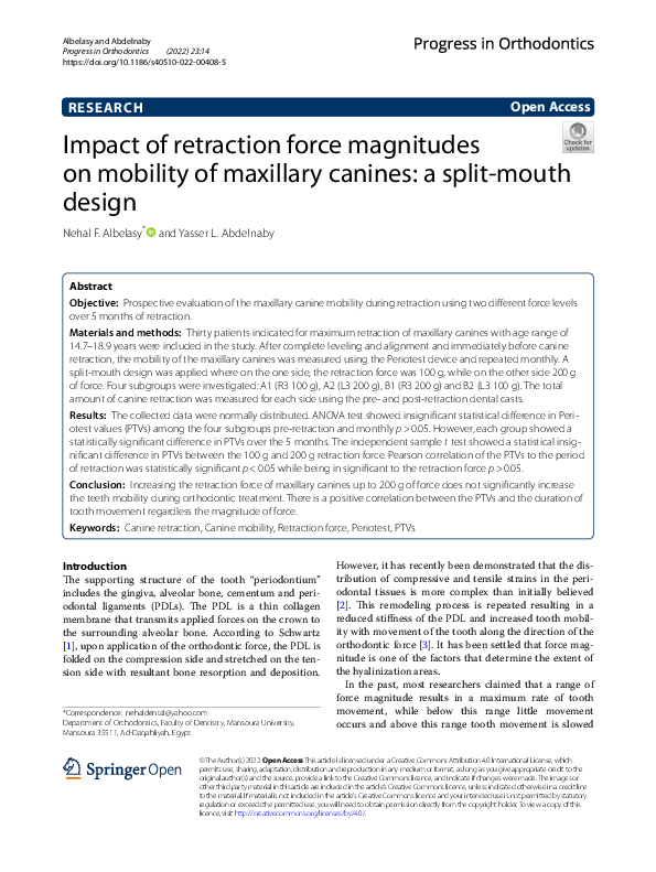 (PDF) Impact of retraction force magnitudes on mobility of maxillary ...