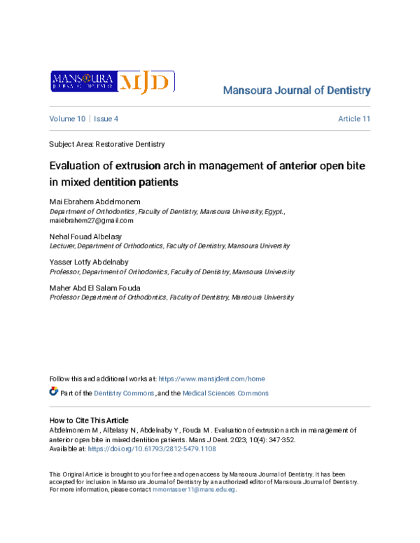 (PDF) Evaluation of extrusion arch in management of anterior open bite ...