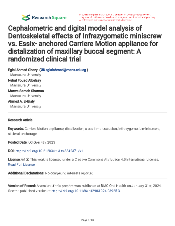 Pdf Cephalometric And Digital Model Analysis Of Dentoskeletal Effects