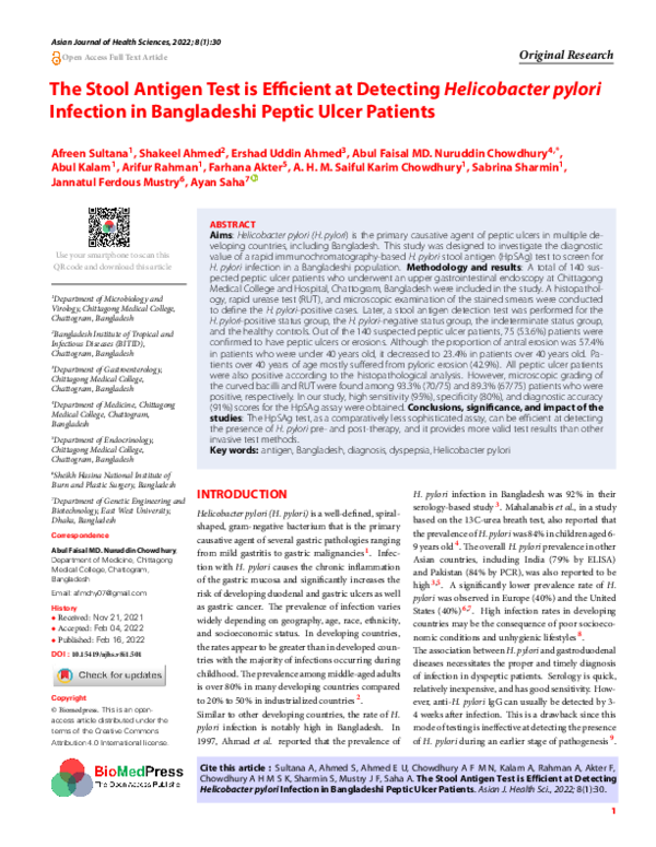 (PDF) The Stool Antigen Test is Efficient at Detecting Helicobacter ...