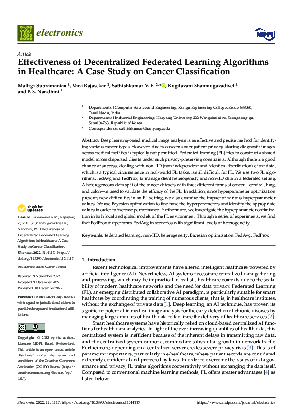 (PDF) Effectiveness of Decentralized Federated Learning Algorithms in Healthcare: A Case Study ...
