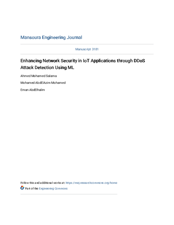 (PDF) Enhancing Network Security in IoT Applications through DDoS Attack Detection Using ML
