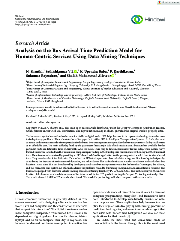 (PDF) Analysis on the Bus Arrival Time Prediction Model for Human-Centric Services Using Data ...