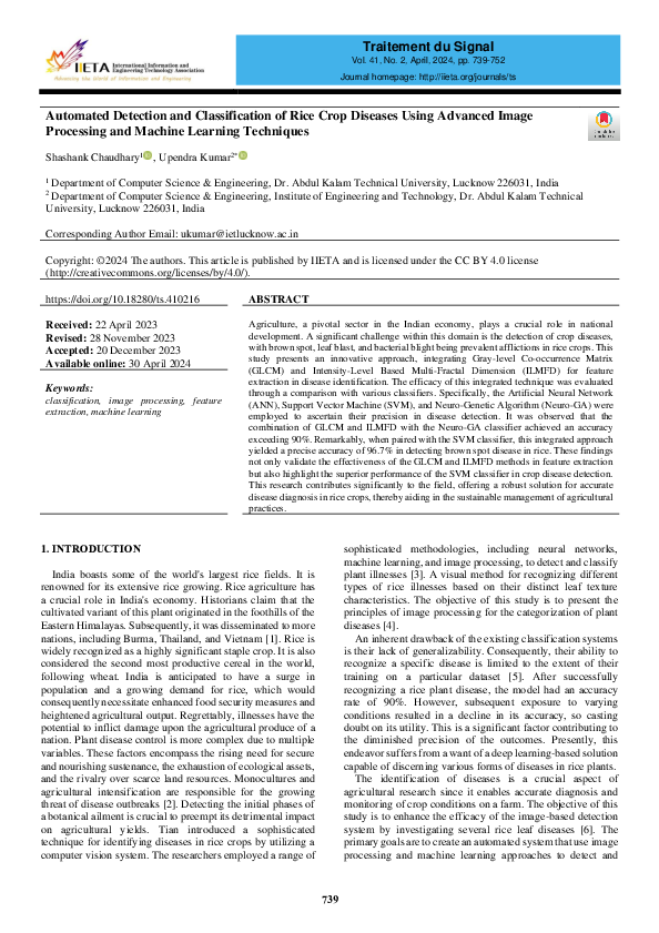 (PDF) Automated Detection and Classification of Rice Crop Diseases Using Advanced Image ...
