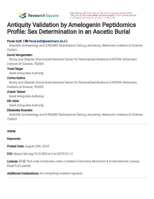 (PDF) Antiquity Validation by Amelogenin Peptidomics Profile: Sex ...