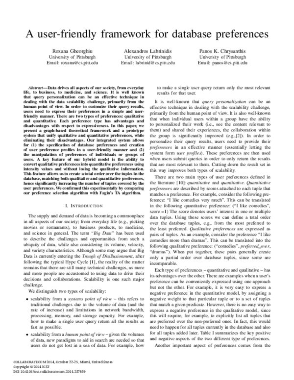 (PDF) A user-friendly framework for database preferences