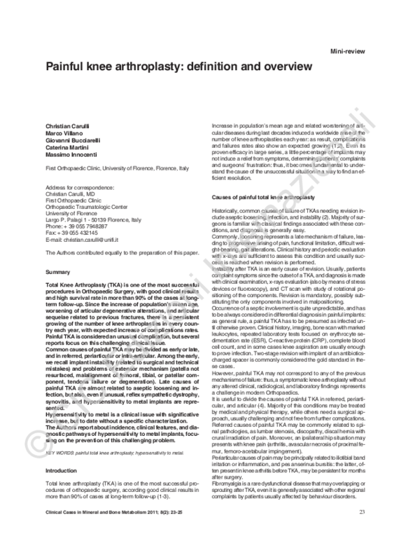 (PDF) Painful knee arthroplasty: definition and overview