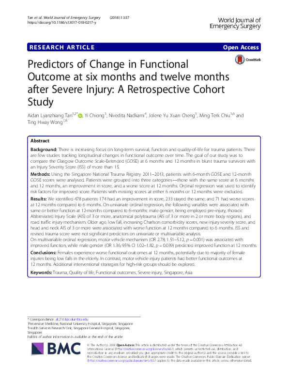 (PDF) Predictors of Change in Functional Outcome at six months and ...
