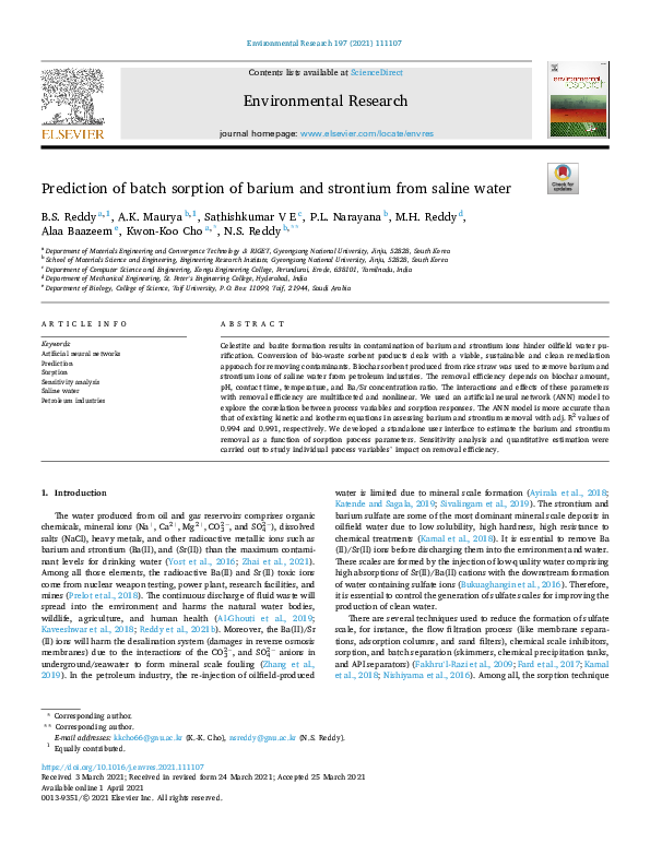 (PDF) Prediction of batch sorption of barium and strontium from saline ...