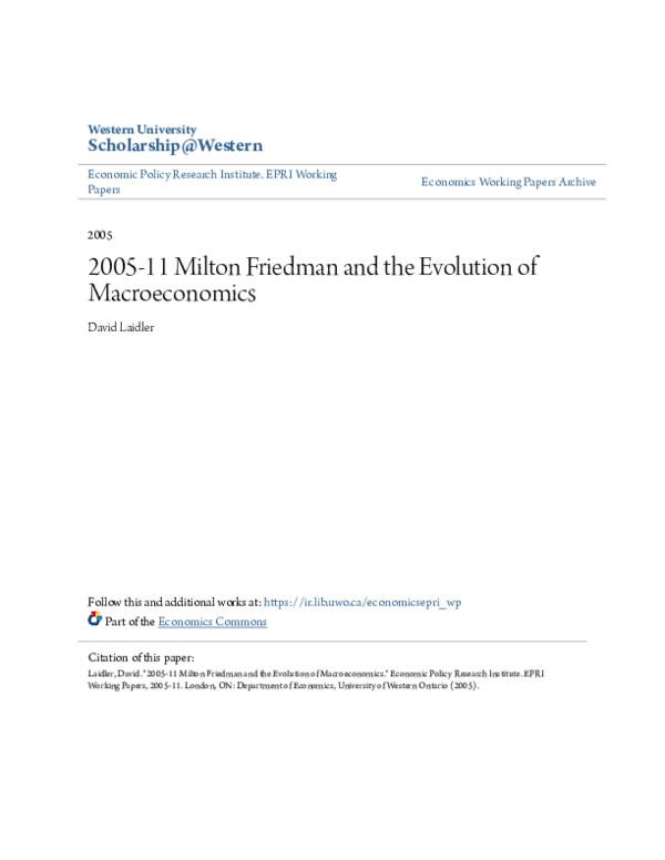 (PDF) 2005-11 Milton Friedman and the Evolution of Macroeconomics