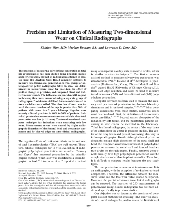 (PDF) Precision and Limitation of Measuring Two-dimensional Wear on ...