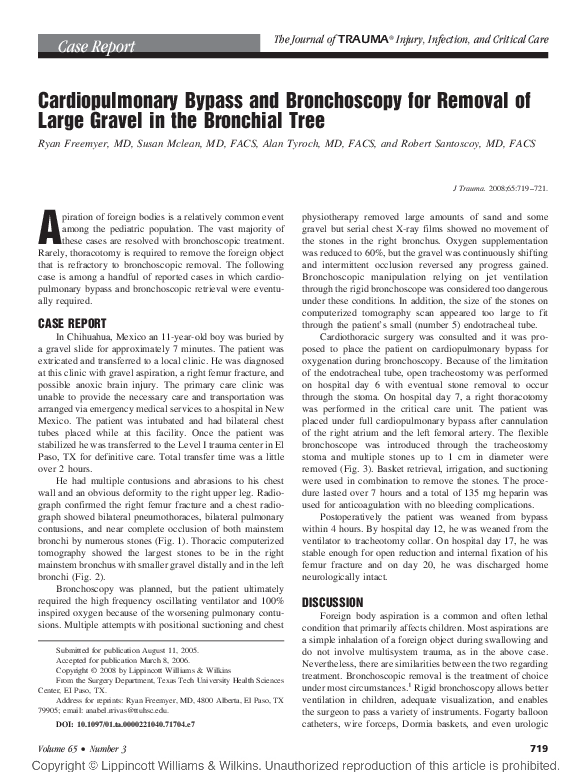 (PDF) Cardiopulmonary Bypass and Bronchoscopy for Removal of Large ...