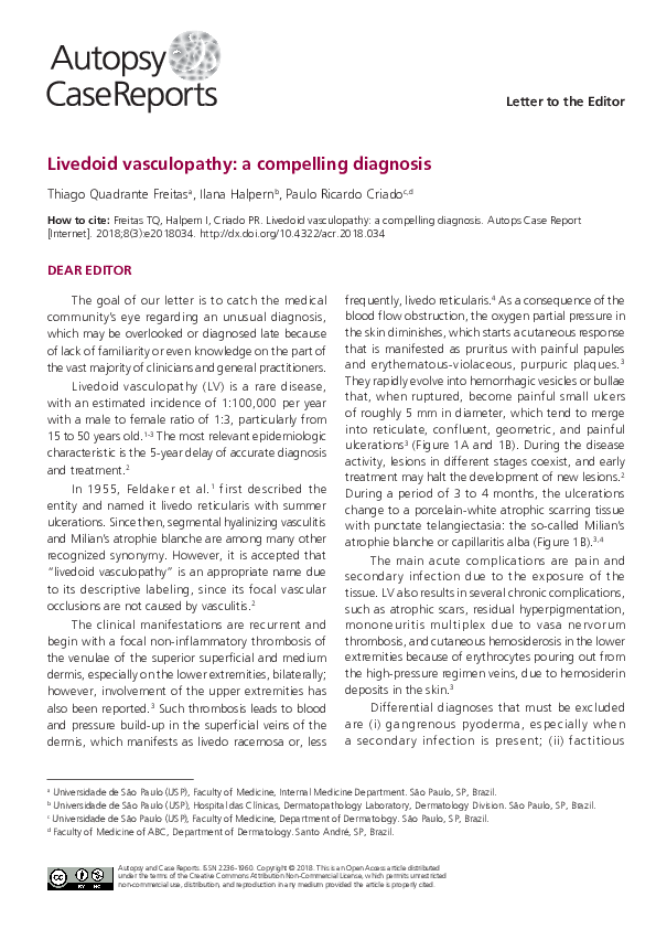 (PDF) Livedoid vasculopathy: a compelling diagnosis
