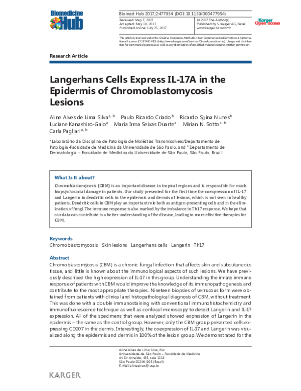 (PDF) Langerhans Cells Express IL-17A in the Epidermis of Chromoblastomycosis Lesions